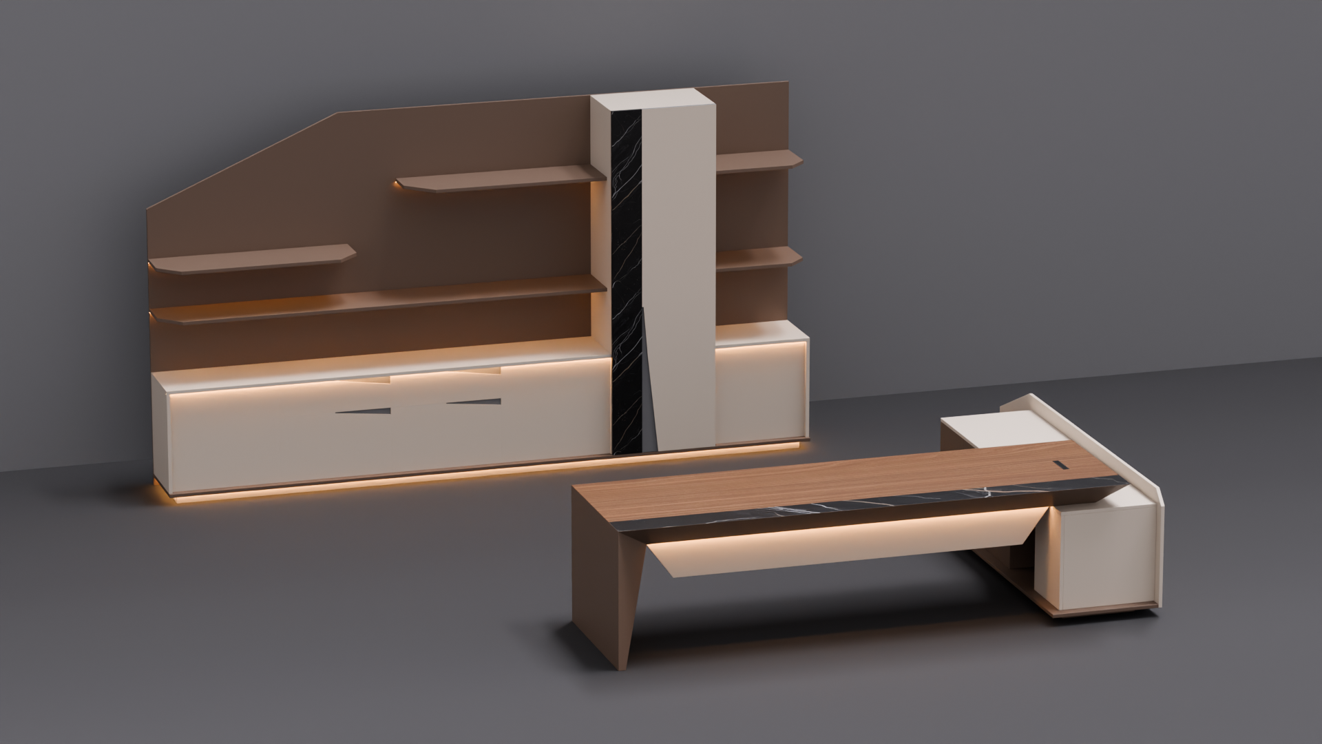 Geometric Executive Office Desk with Cabinet | Fab