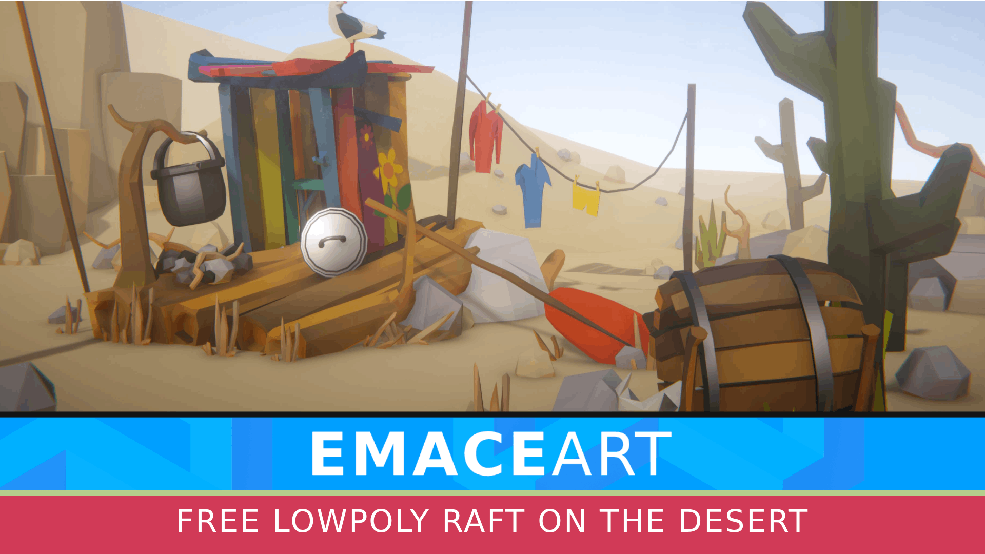Free Low Poly - Raft on the desert | Fab