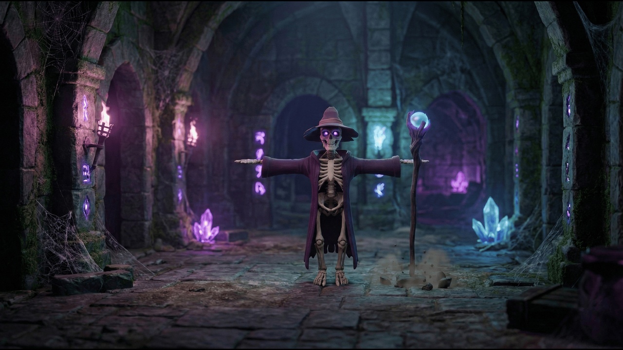 Low Poly Necromancer Skeleton [Rigged + Staff Included] | Fab