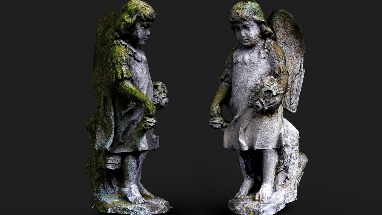 cemetery tombstone cupid mossy stone ruins PBR photogrammetry | Fab