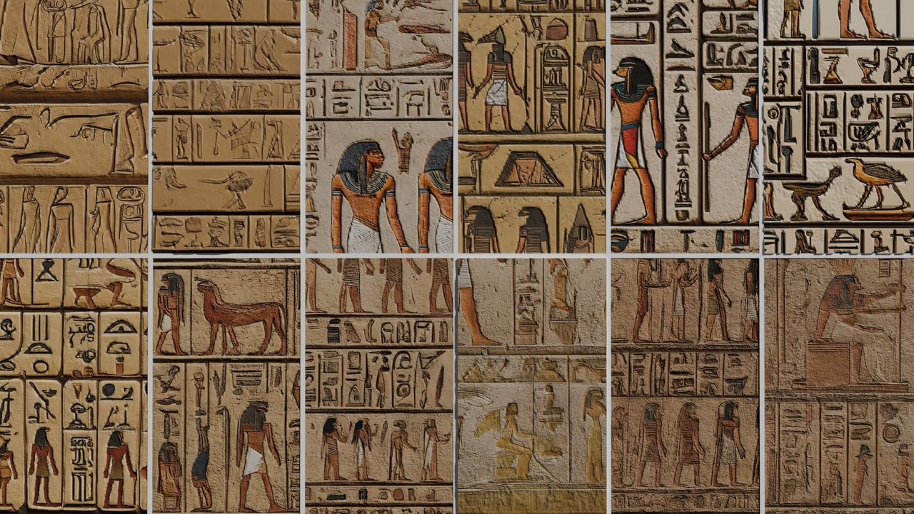 Collection of 12 Egyptian Hieroglyphs Seamless PBR Textures | Fab