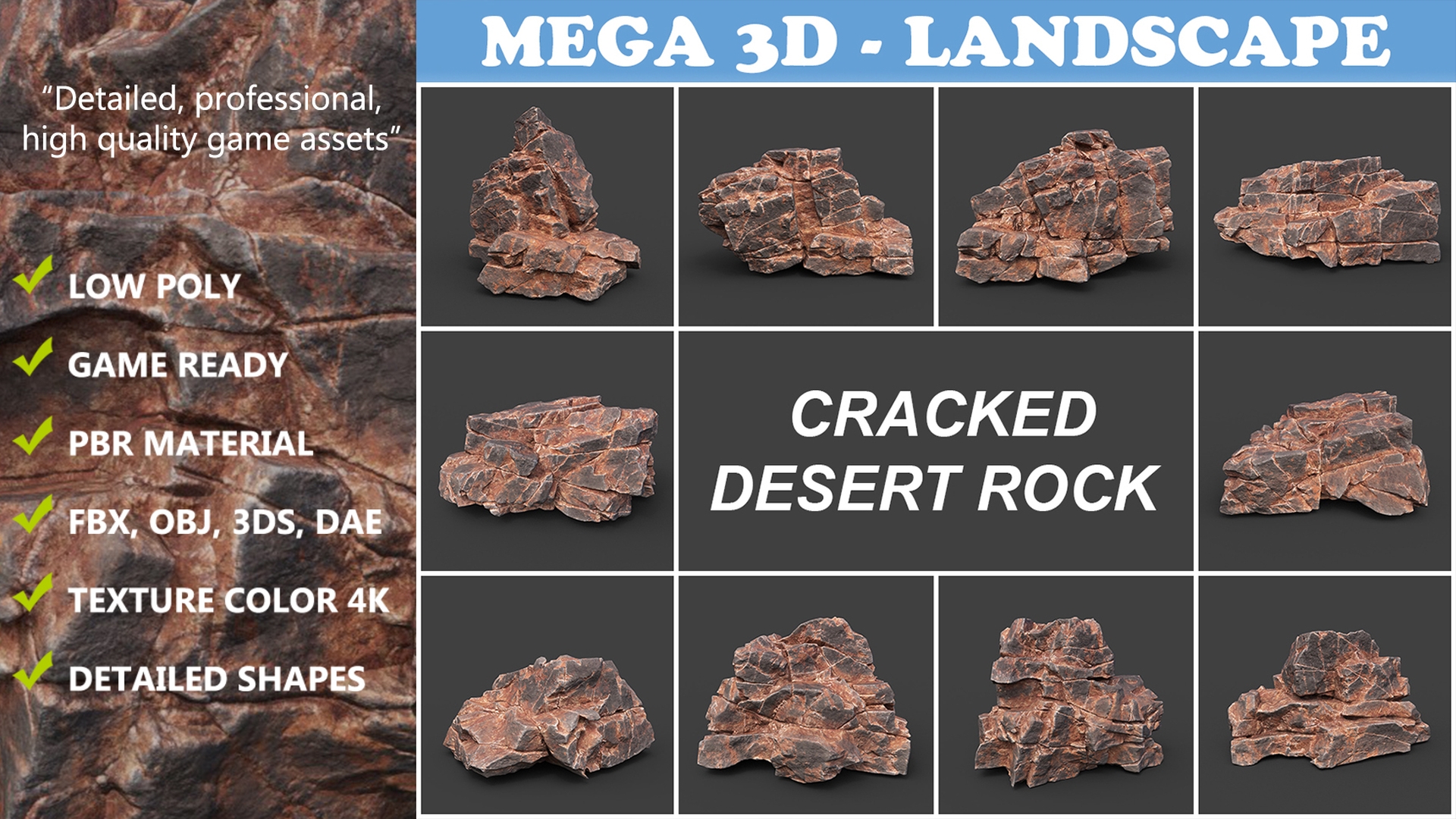 Low poly Desert Cracked Rock 220124 | Fab