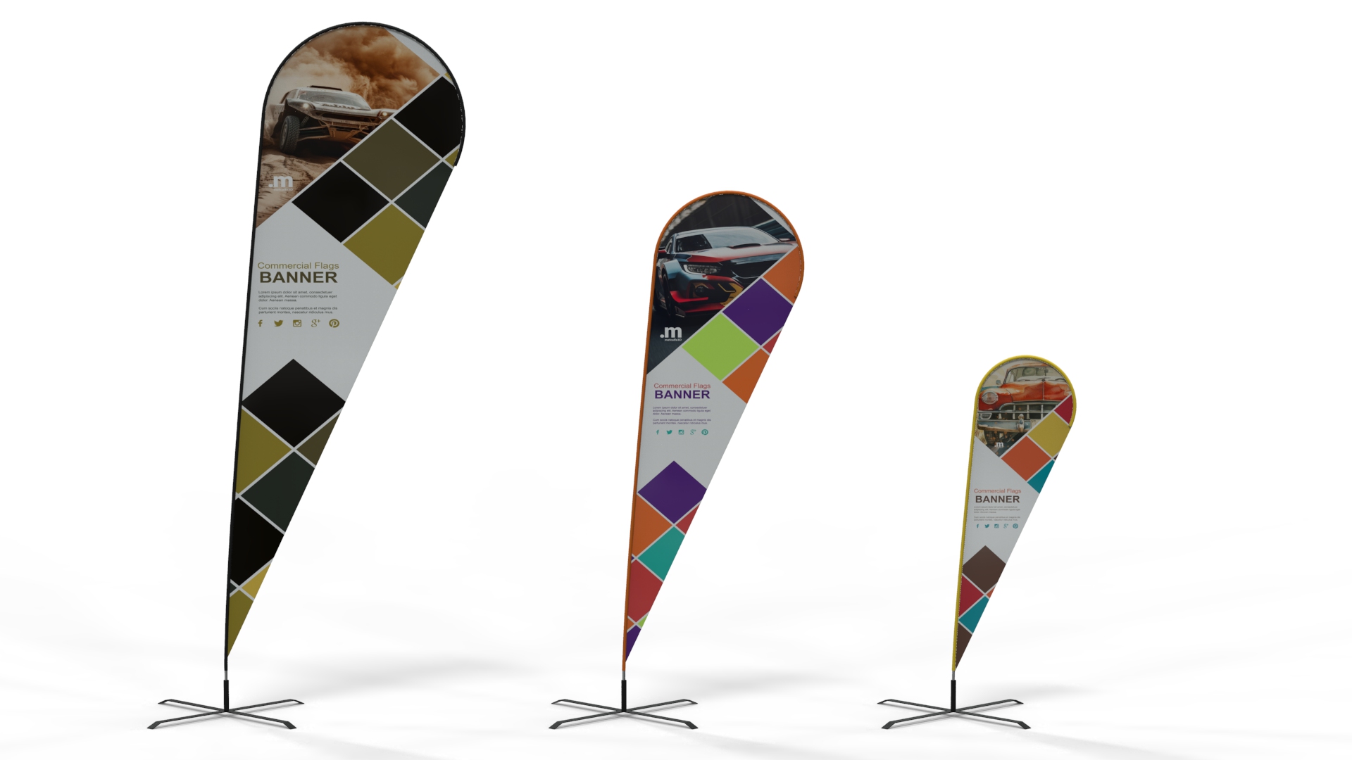 Teardrop Banner Flags - 3 Heights Set (2.2m / 3.2m / 4.2m) | Fab