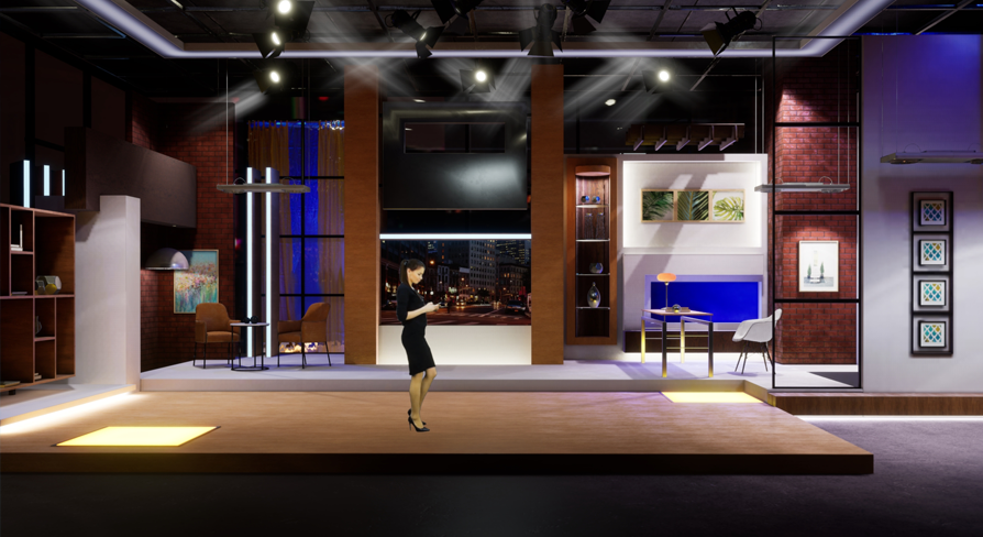 Virtual Talk Show Set Virtual Studio Talkshow Rendering Top Background