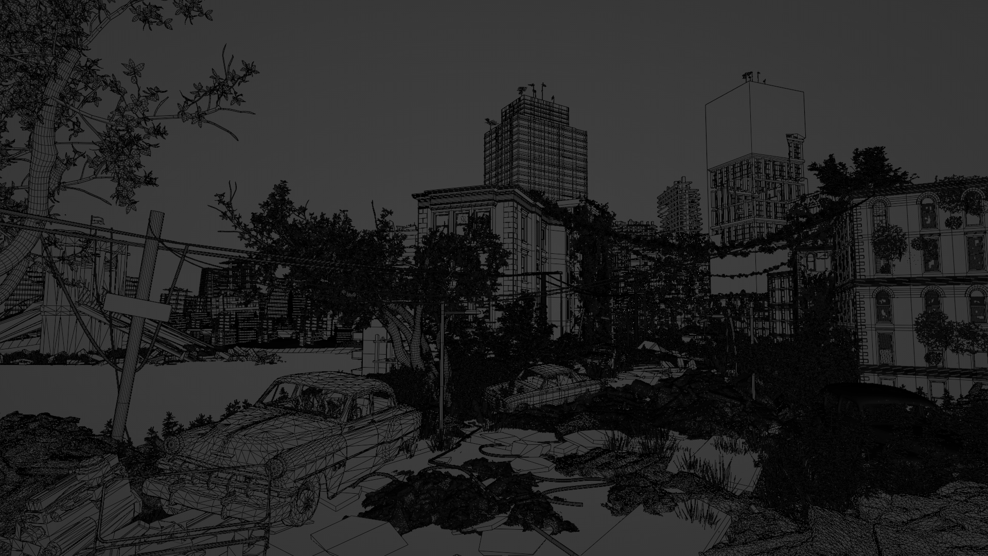 Destroyed City Skyline Drawing