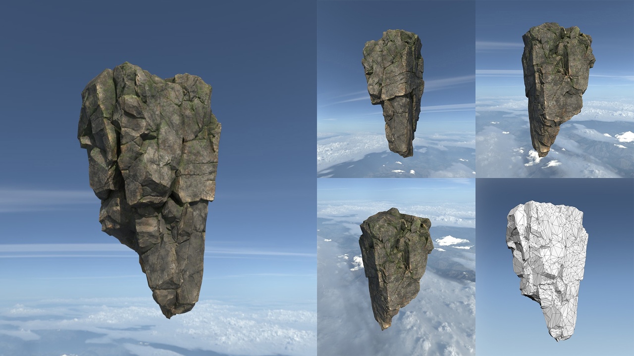 Low poly Mossy Floating Island Rock Pack 211205 | Fab
