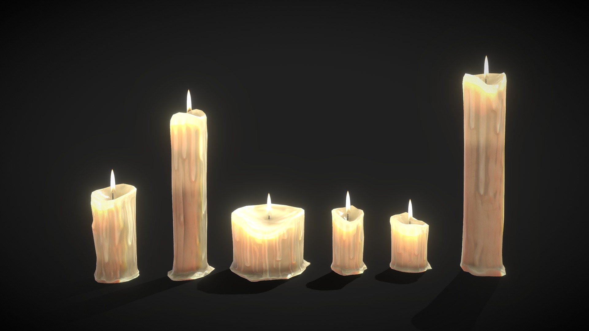 Candles Pack - Low Poly Melted Candles with Flames for Ambient Lighting ...