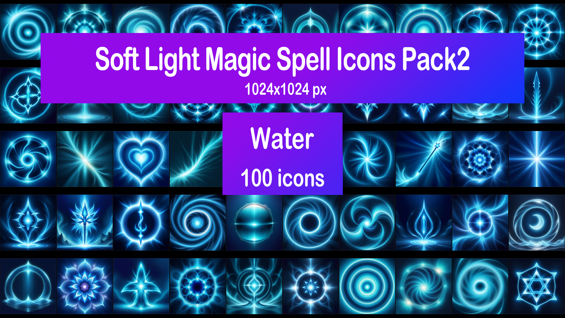 Soft Light Magic Spell Icons Pack2- Water | Fab