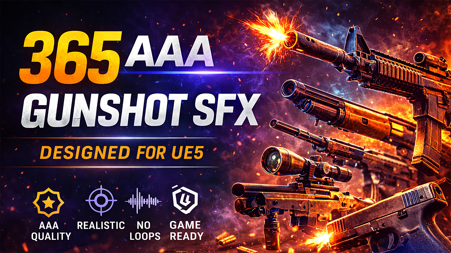 AAA Gunshot SFX Pack – 365 Weapon Sounds with UE5 Automatic Fire System ...