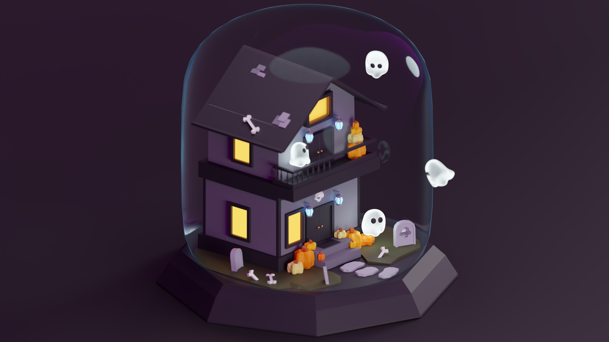 Stylized Low Poly Halloween Snow Globe – Spooky House & Ghosts (Game ...