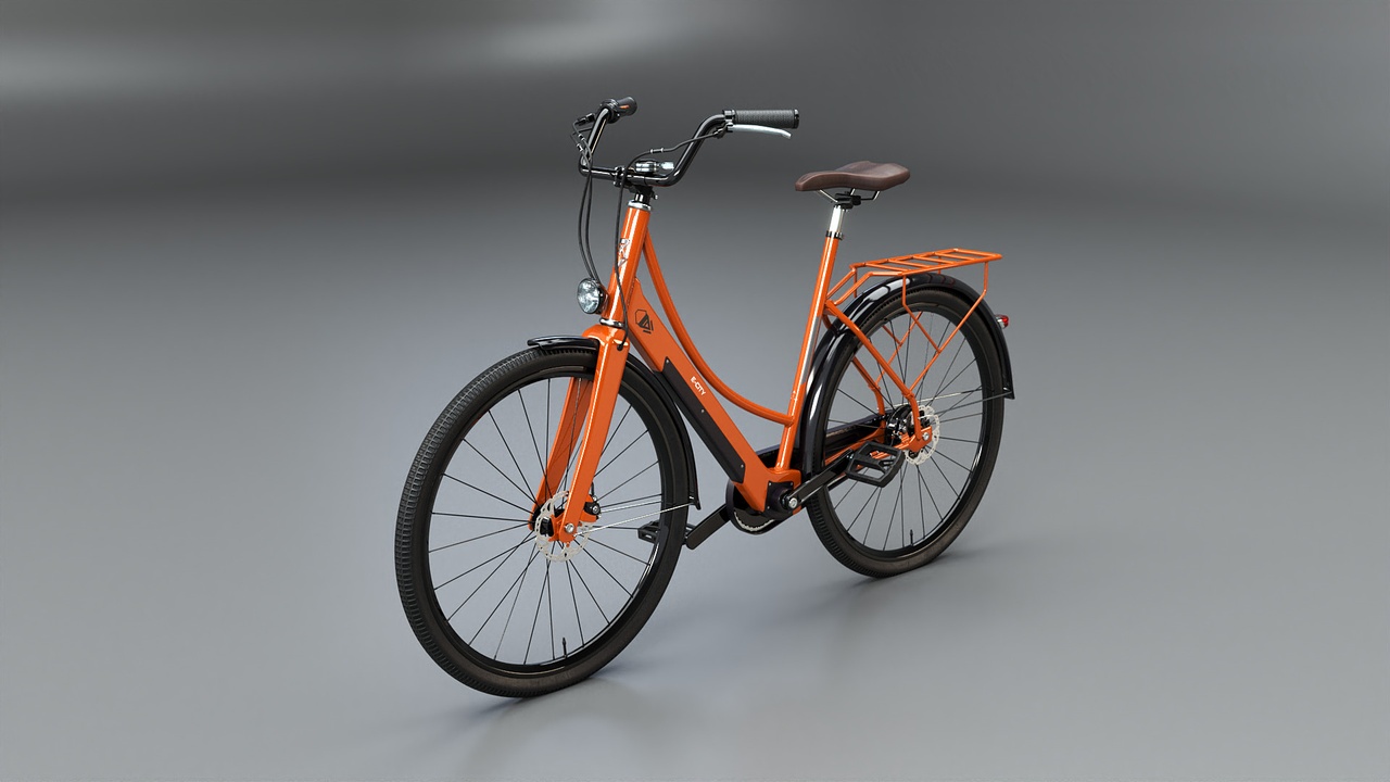 Realistic 3D Model of Orange Dutch City Electric Bicycle PBR Textured | Fab