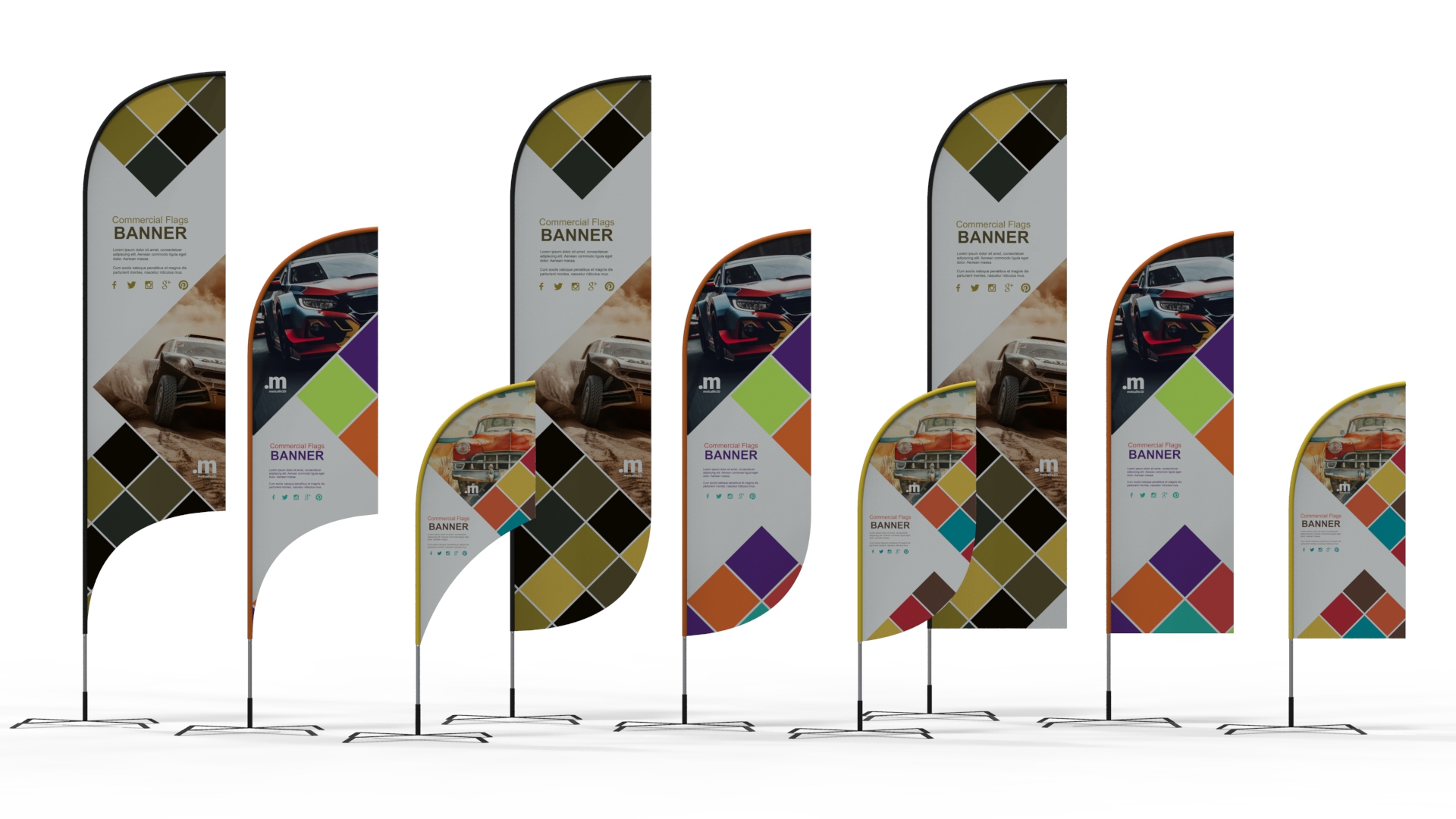 Banner Commercial Flags Set - 9 Configurations (3 Heights + 3 Desing) | Fab