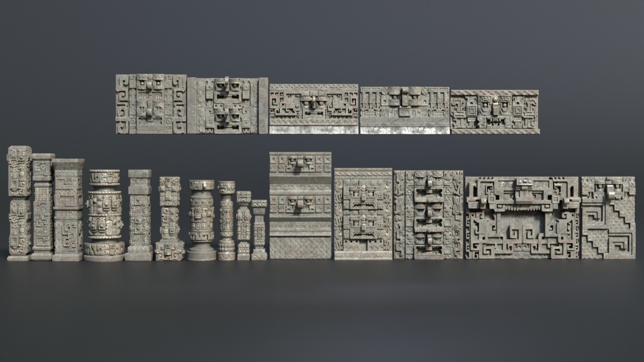 Low poly Mayan Inca Aztec Column Modular Pack Mossy 210616 | Fab