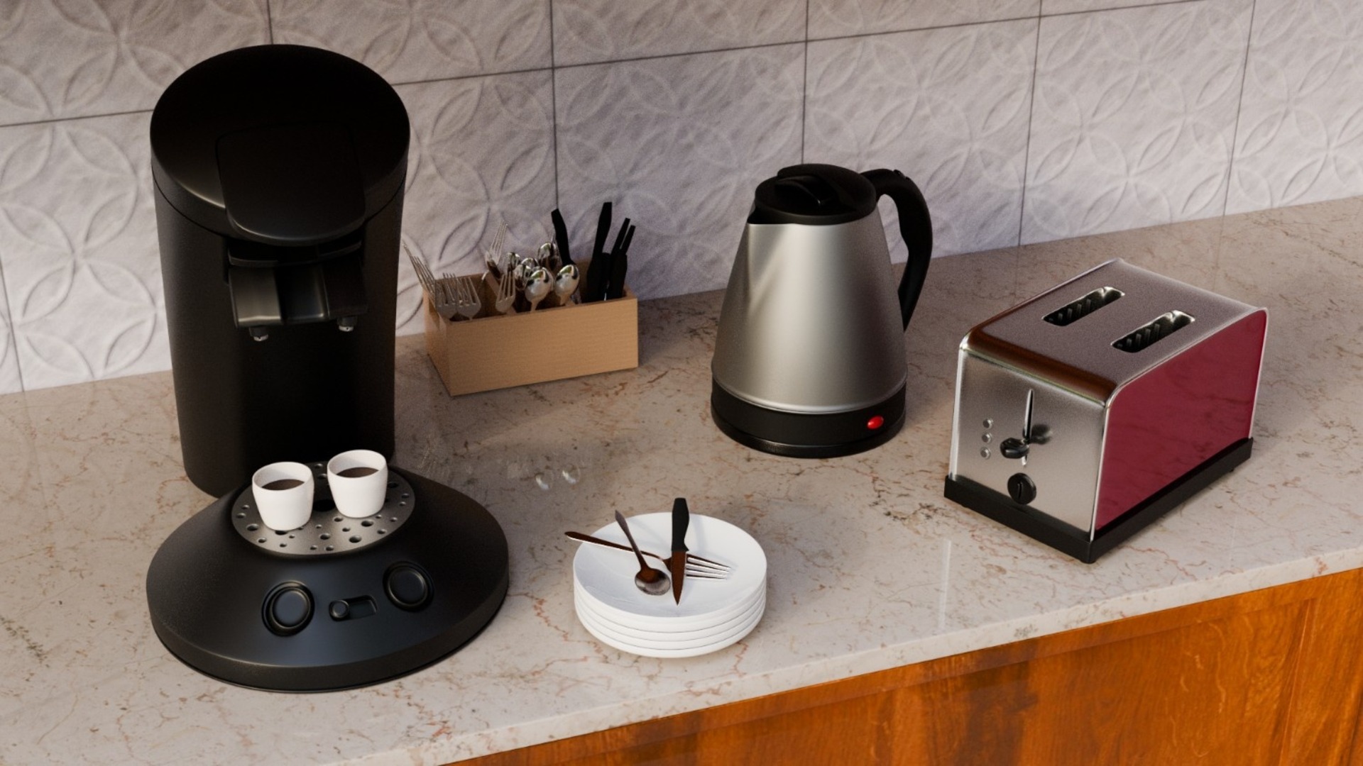 Modern Kitchen Counter Appliances Pack – Coffee Machine, Kettle ...