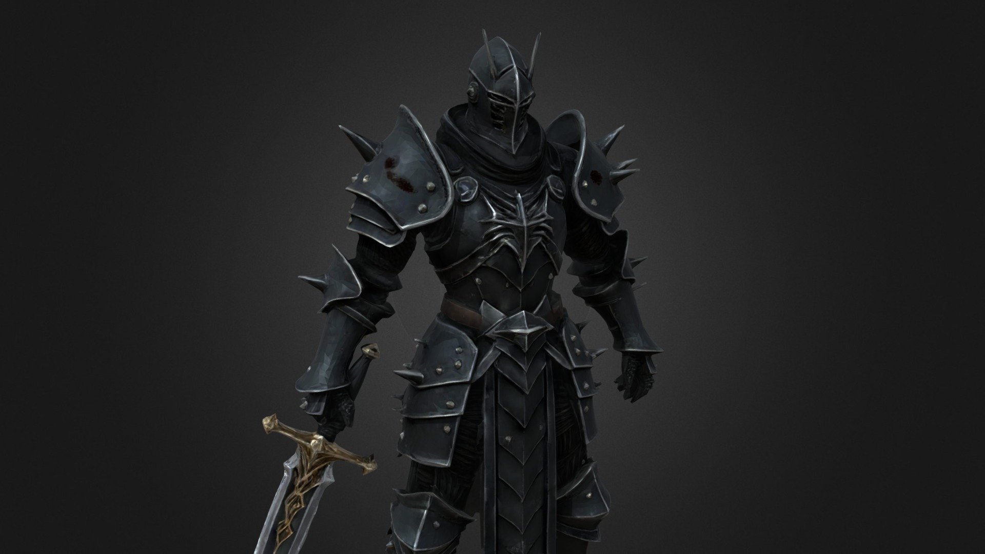 Fearsome Dark Knight Spiked Armor Massive Sword | Fab