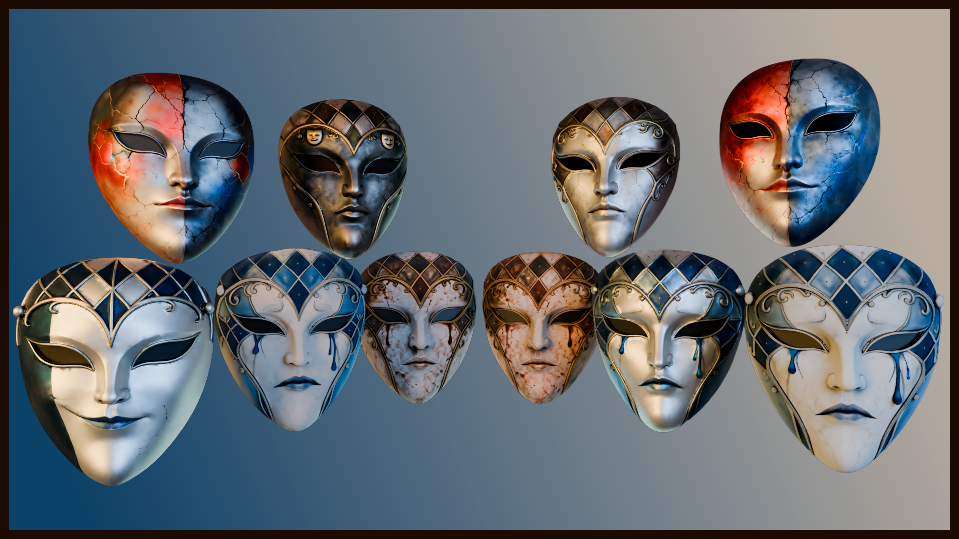 10 Stylized Harlequin Masks Collection | Fab