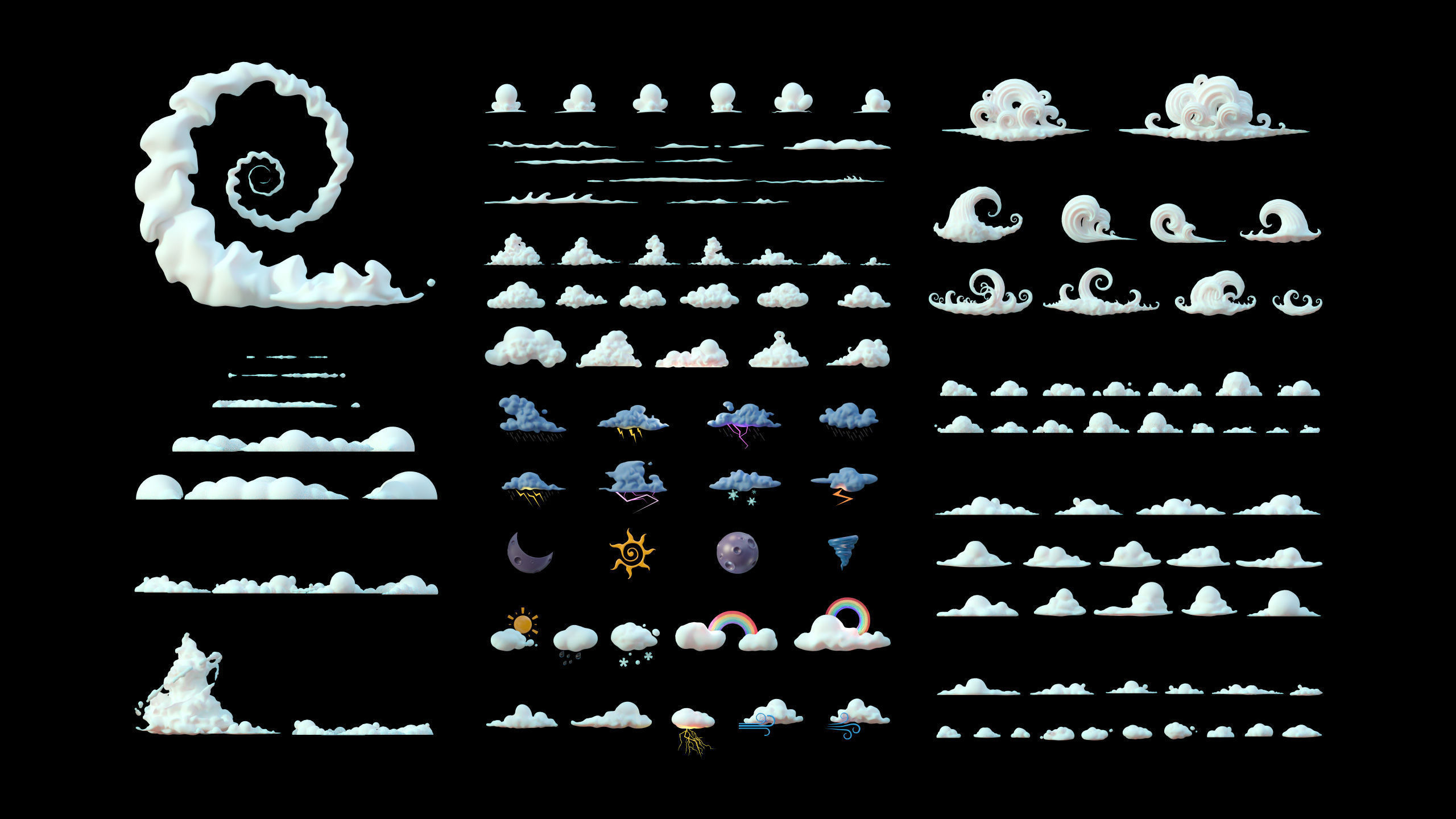 Stylized Cartoon Clouds and Weather Icons Pack - 138 LowPoly Assets | Fab