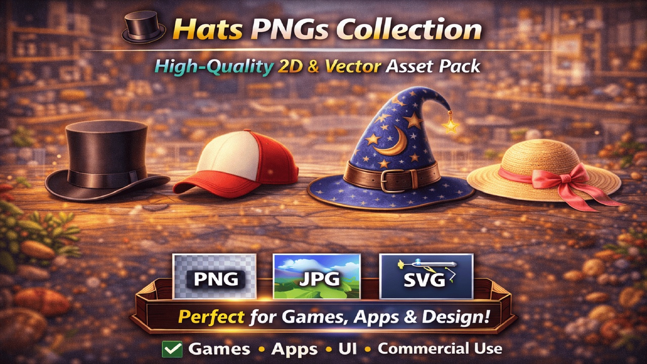 🎩 Hats PNGs Collection – High-Quality 2D & Vector Asset Pack | Fab