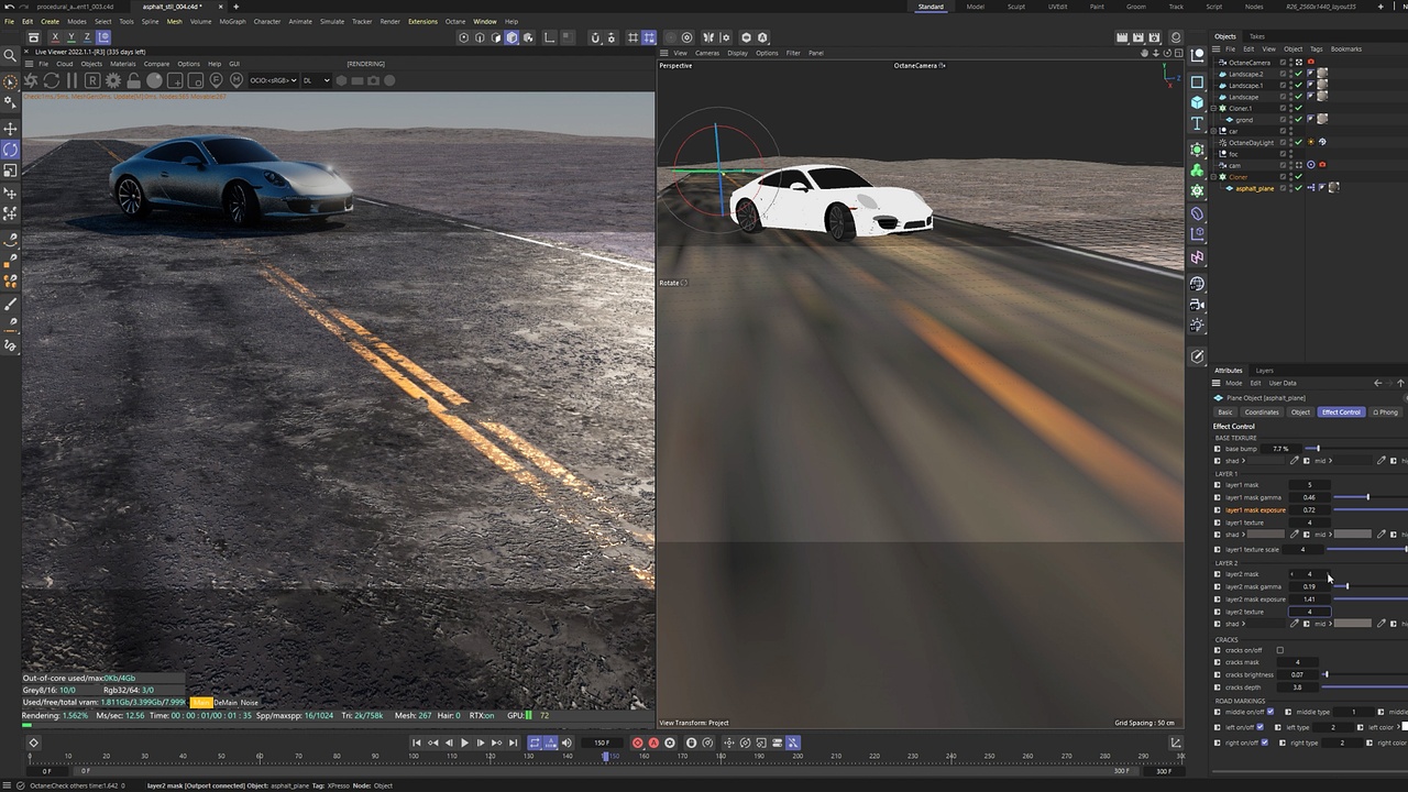 Asphalt Road Generator [Cinema4D/Octane/Xpresso] | Fab