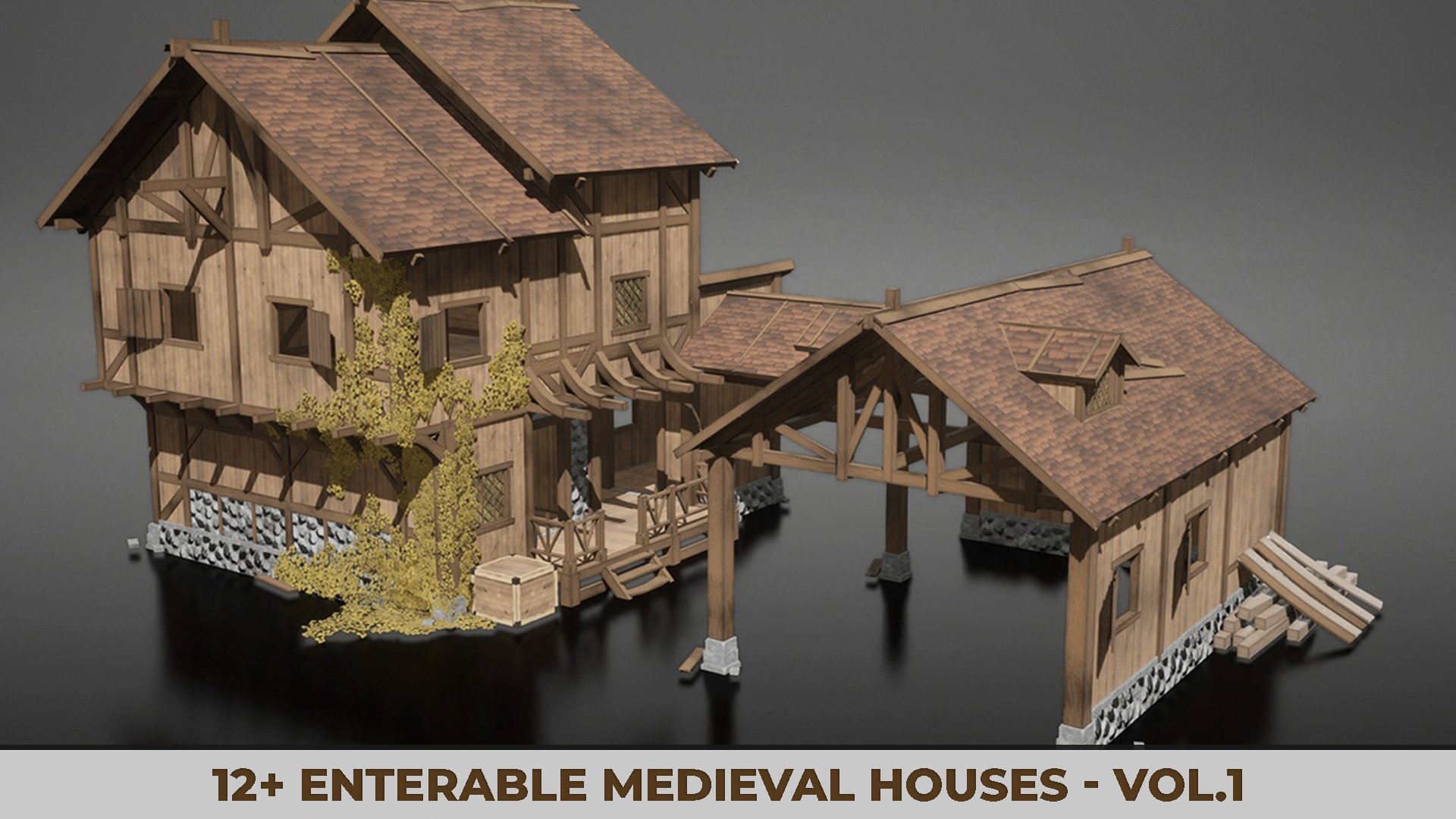 Medieval Hut A 1 Medieval House Covered In Lianas (Stone) 3D Model