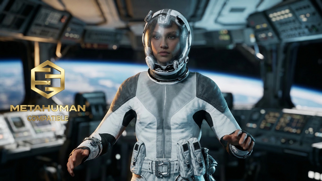 White Orbital Flight Suit with Transparent Space Helmet and Multi Pouch ...