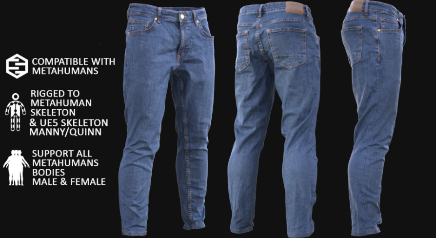 3D Jeans Model For Metahuman 73 - All MH Bodies & UE5 Skeletons ...