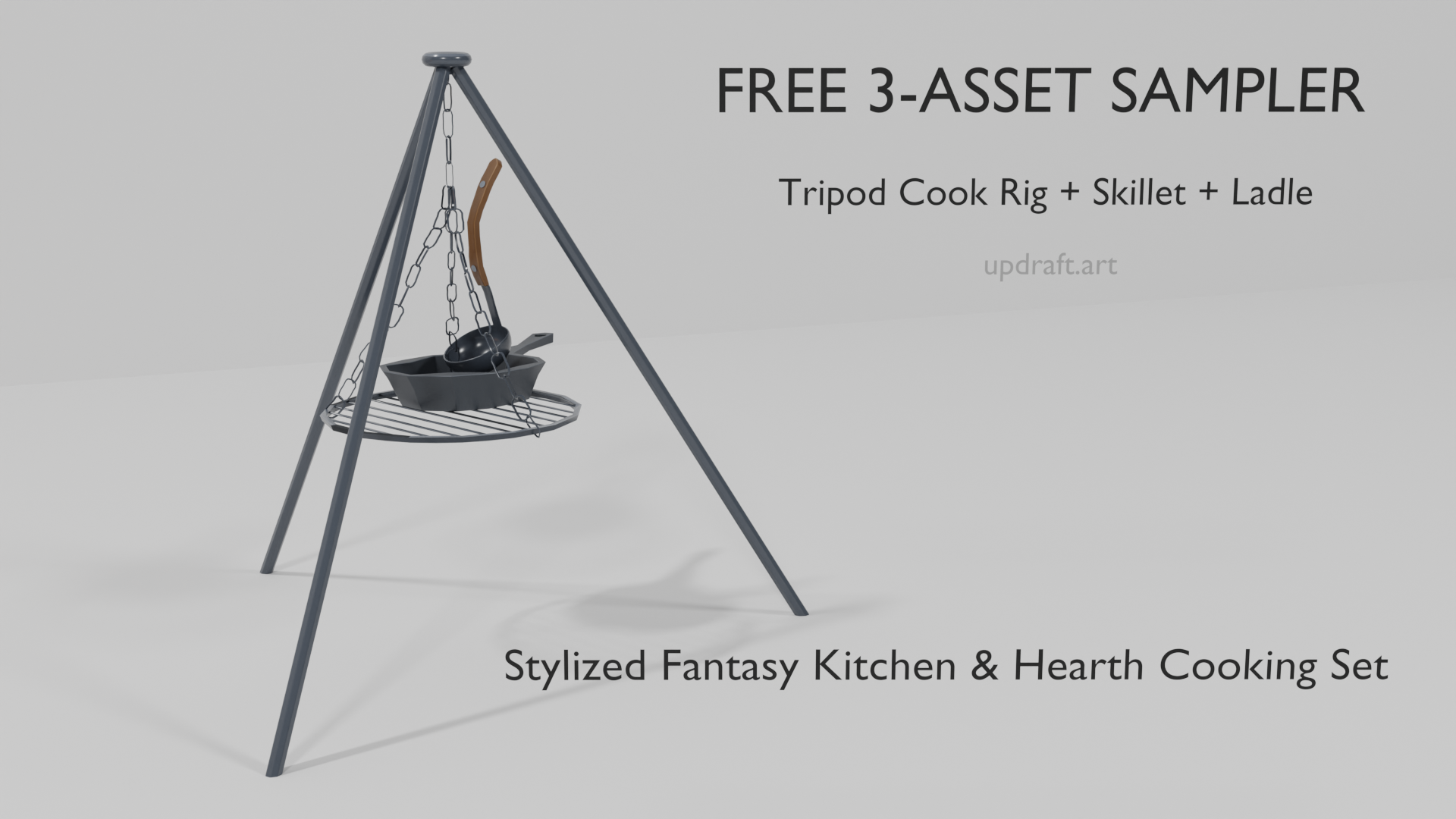 FREE 3-Asset Sampler — Tripod Cook Rig + Skillet + Ladle (Stylized ...
