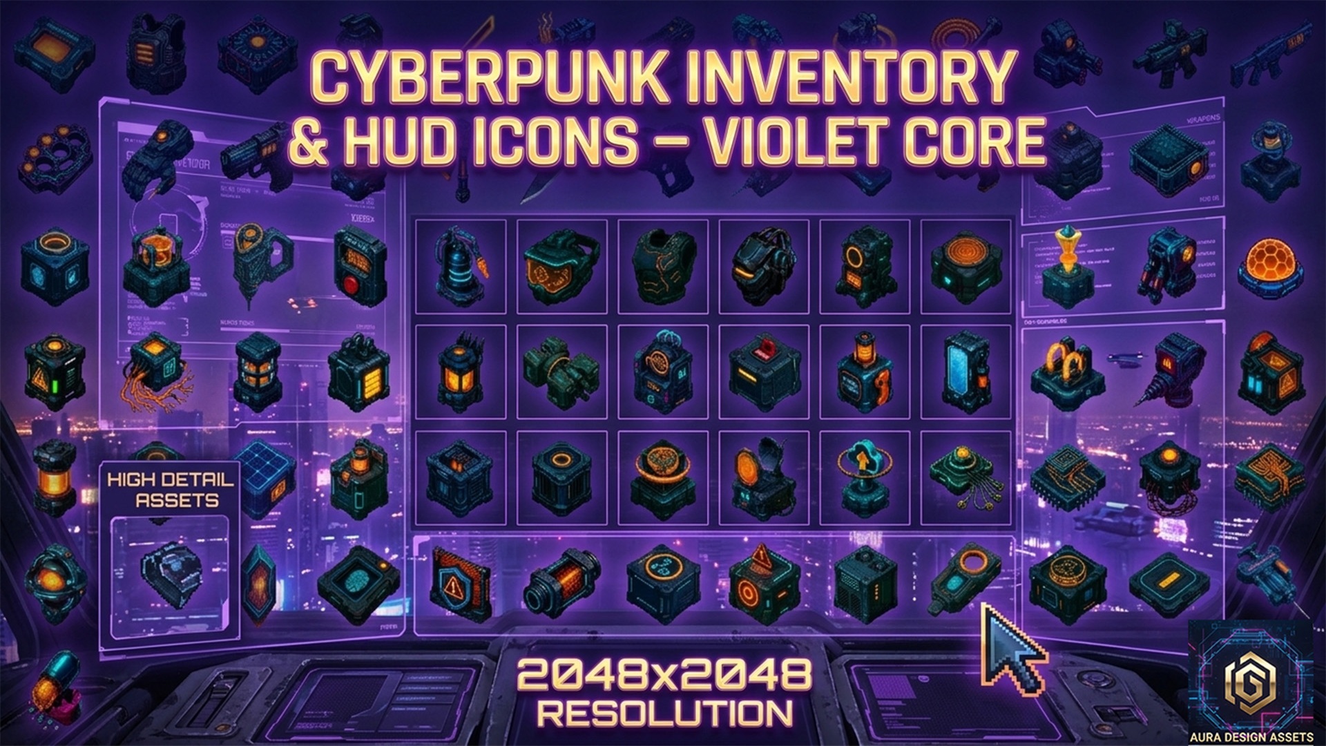 Cyberpunk Inventory & HUD Icons — Violet Core | Fab