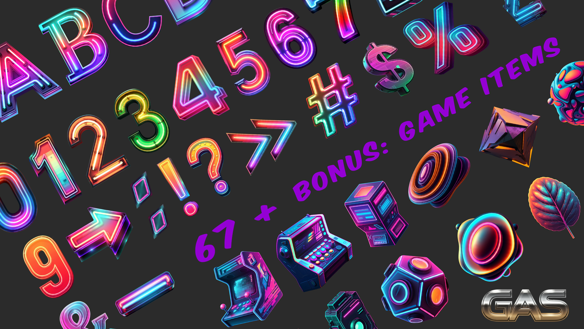 GAS – Neon Letters, Numbers, and Symbols 2D Pack – Textures & Sprites | Fab
