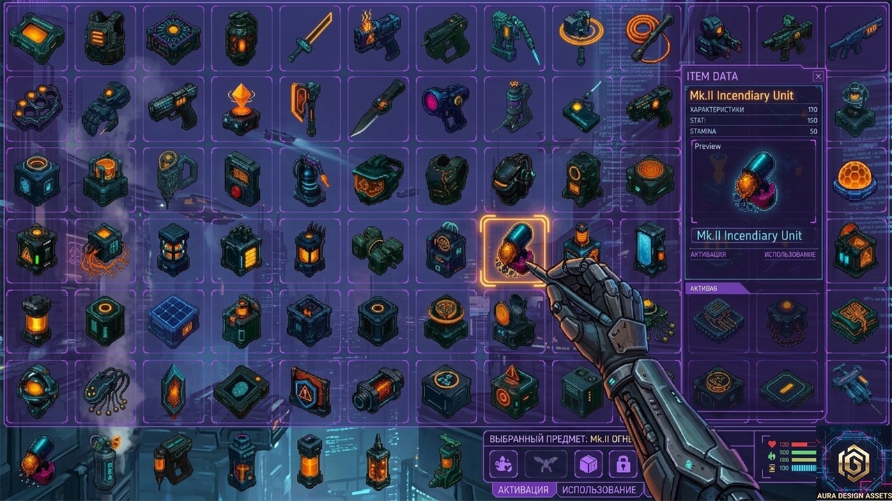 Cyberpunk Inventory & HUD Icons — Violet Core | Fab