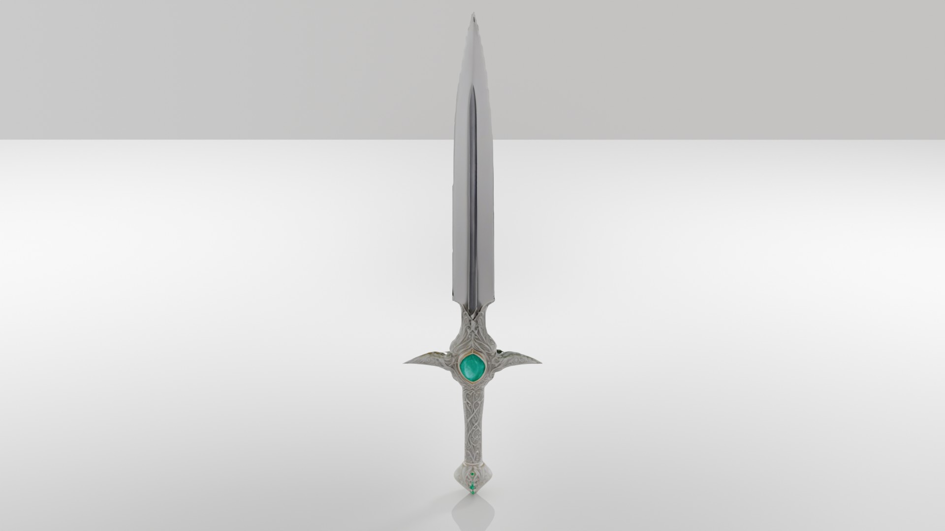 Ornate Fantasy Dagger with Emerald Gem and Engraved Handle | Fab