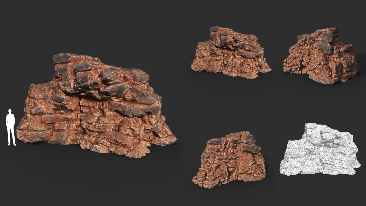 Low poly Black Yellow Desert Rock B 211120 | Fab