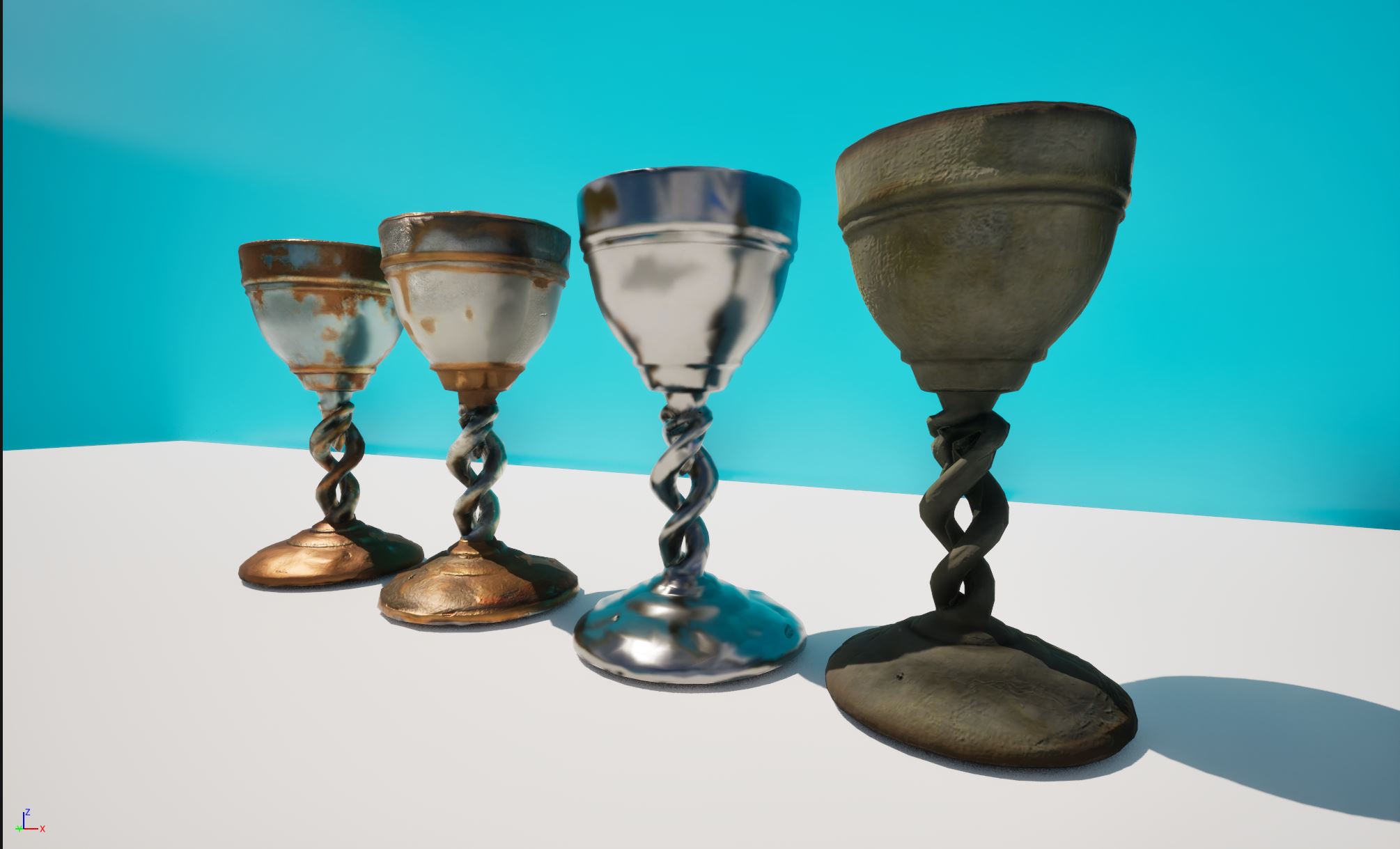 Realistic Copper Silver Goblet Set Low Poly | Fab
