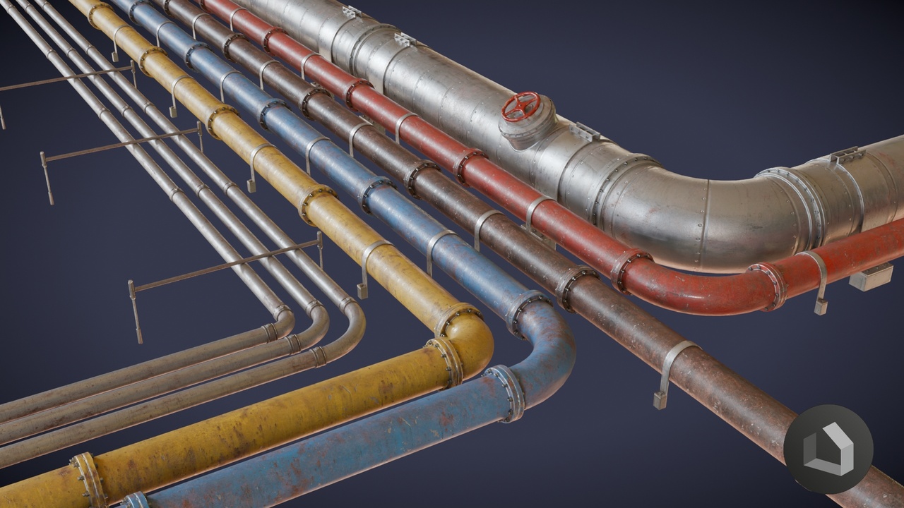 Modular Industrial Pipe Set | Utility | Game Ready | PBR | Fab