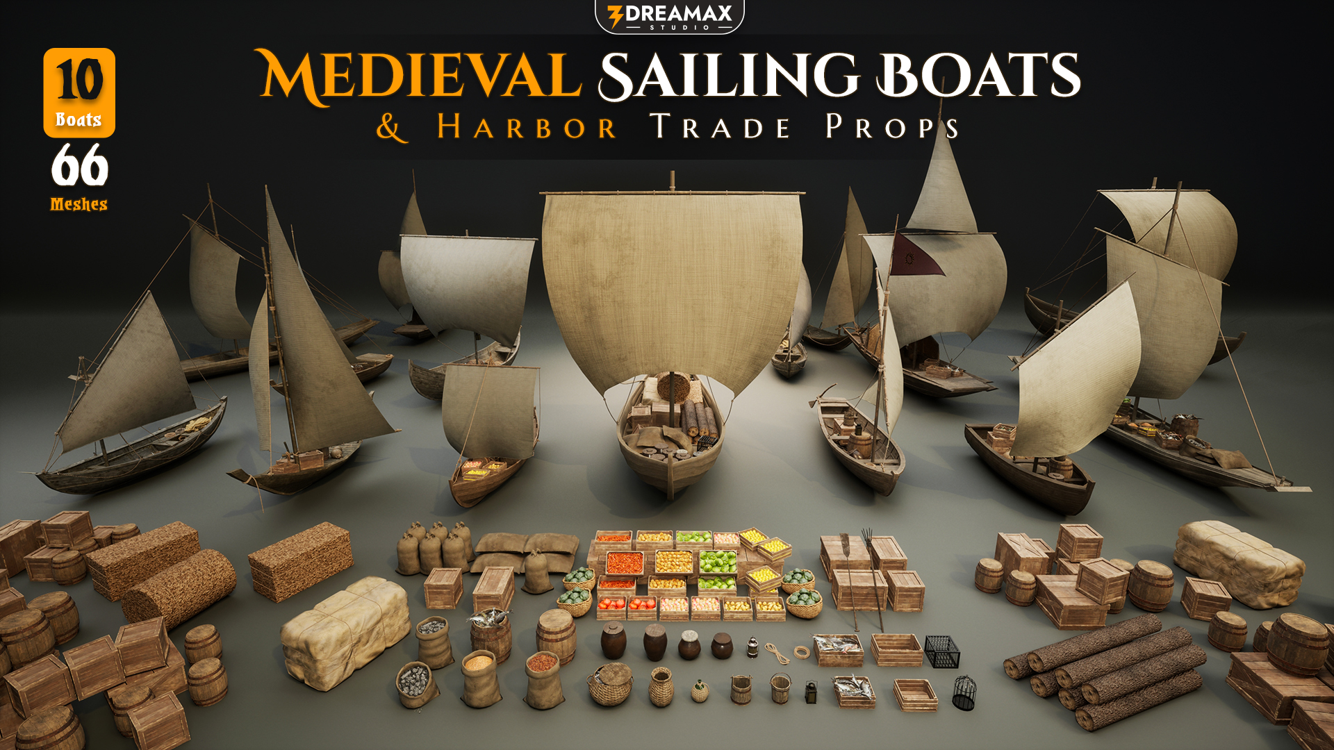 Medieval Sailing Boats & Harbor Market Props Pack – Cargo, Market ...