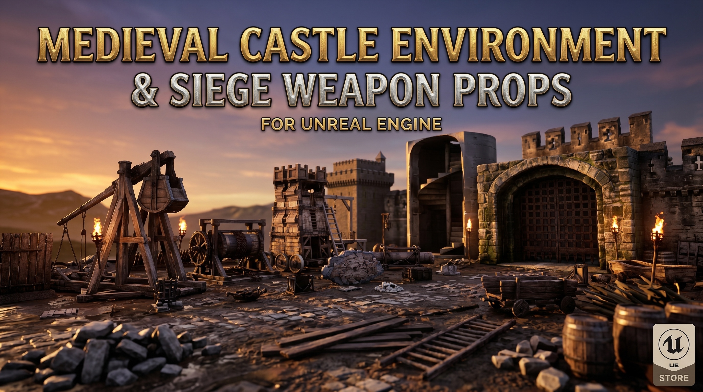 Medieval Castle Environment & Siege Weapon Props | Fab