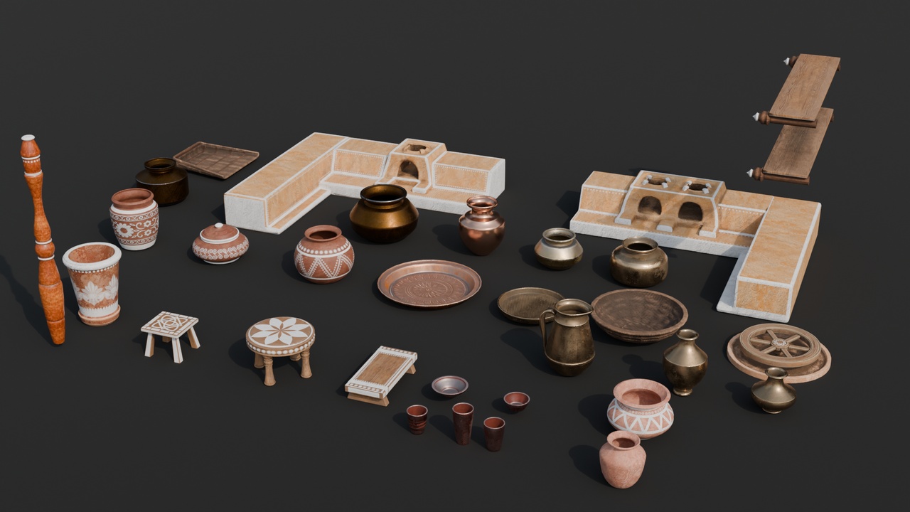 Traditional Indian Kitchen Props Pack | Modular Cooking Set & Utensils ...