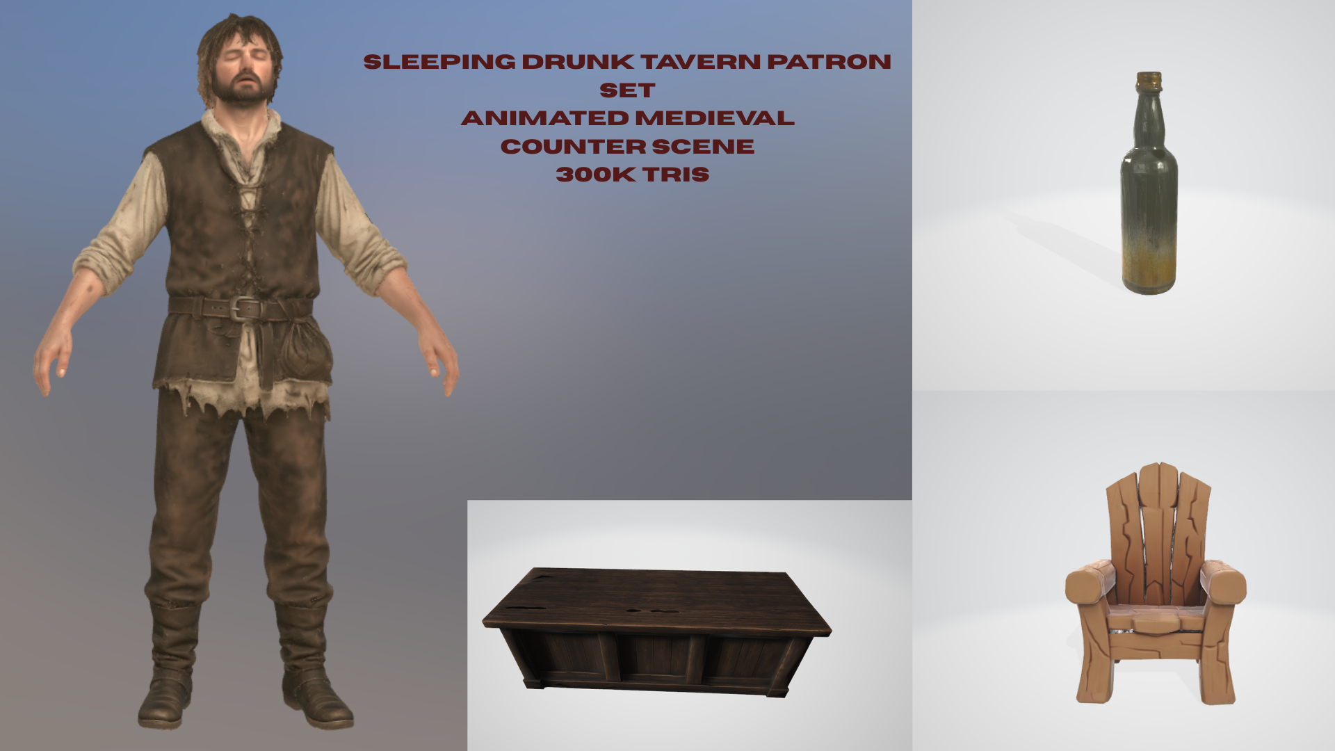 Sleeping Drunk Tavern Patron Set – Animated Medieval Counter Scene ...