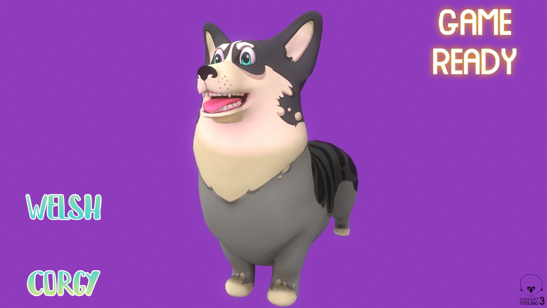 Stylized Striped Grey Welsh Corgy for Games and Animation Low-poly 3D ...