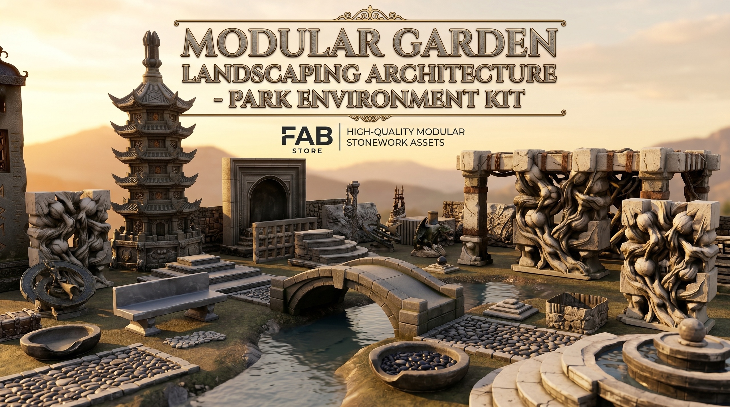 Modular Garden Landscaping Architecture - Park Environment Kit | Fab