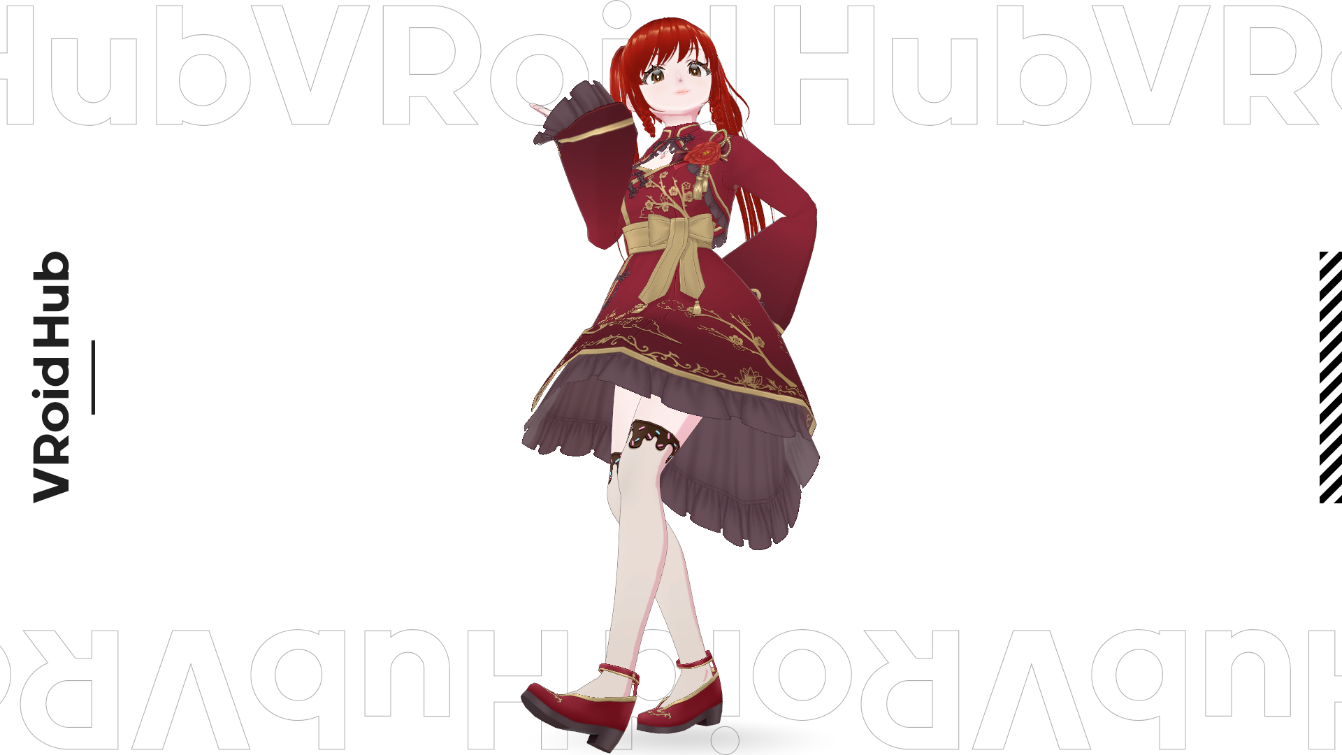 Stylized Festival Girl - Red Twintails & Traditional Dress | Fab