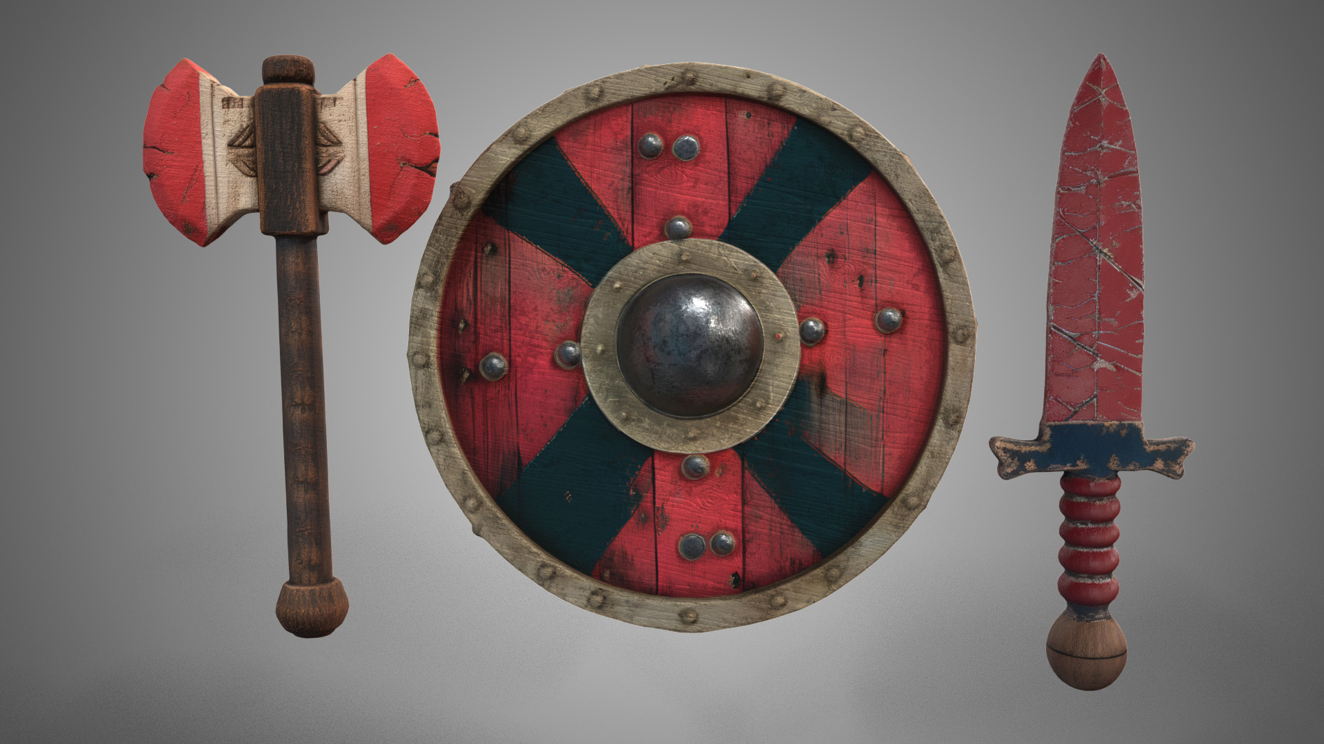 Stylized Viking Warrior Weapons Starter Pack Sword Axe And Shield Fab
