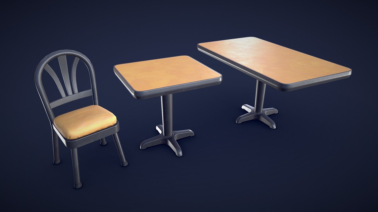 Stylized Fast Food Restaurant Tables - Game Ready | Fab