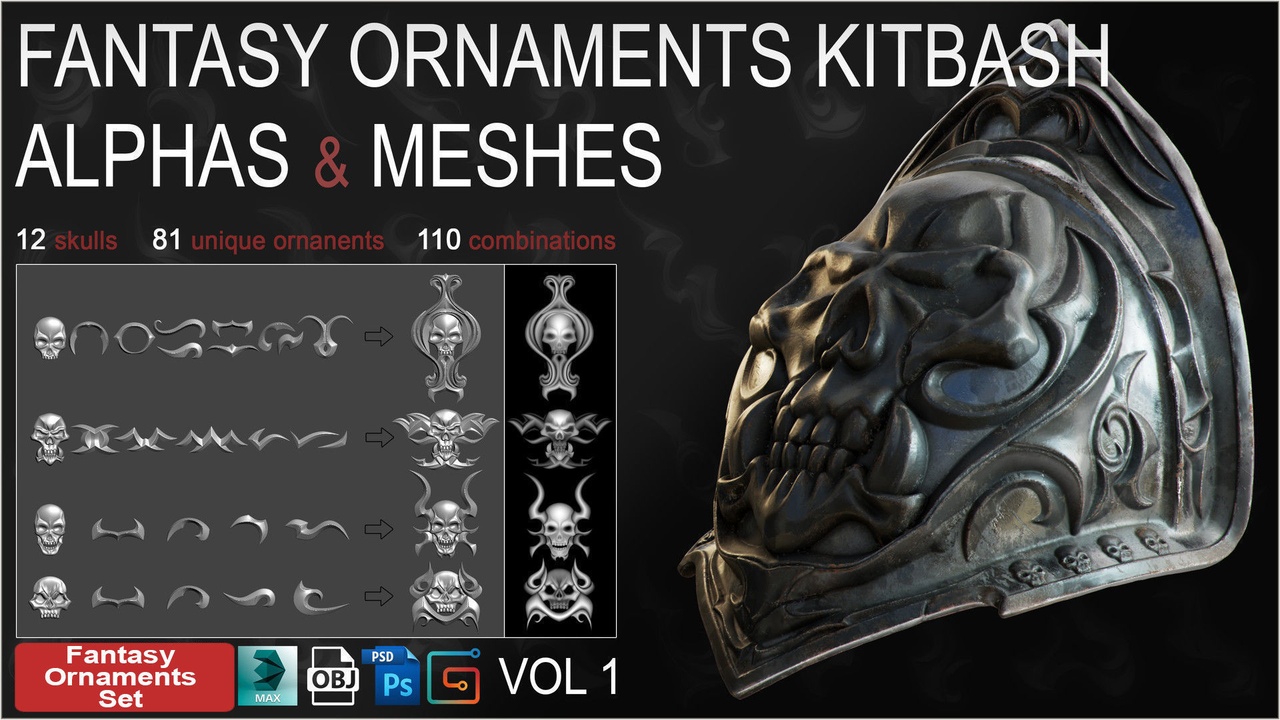 Fantasy Ornaments Alphas and Meshes vol 1 | Fab