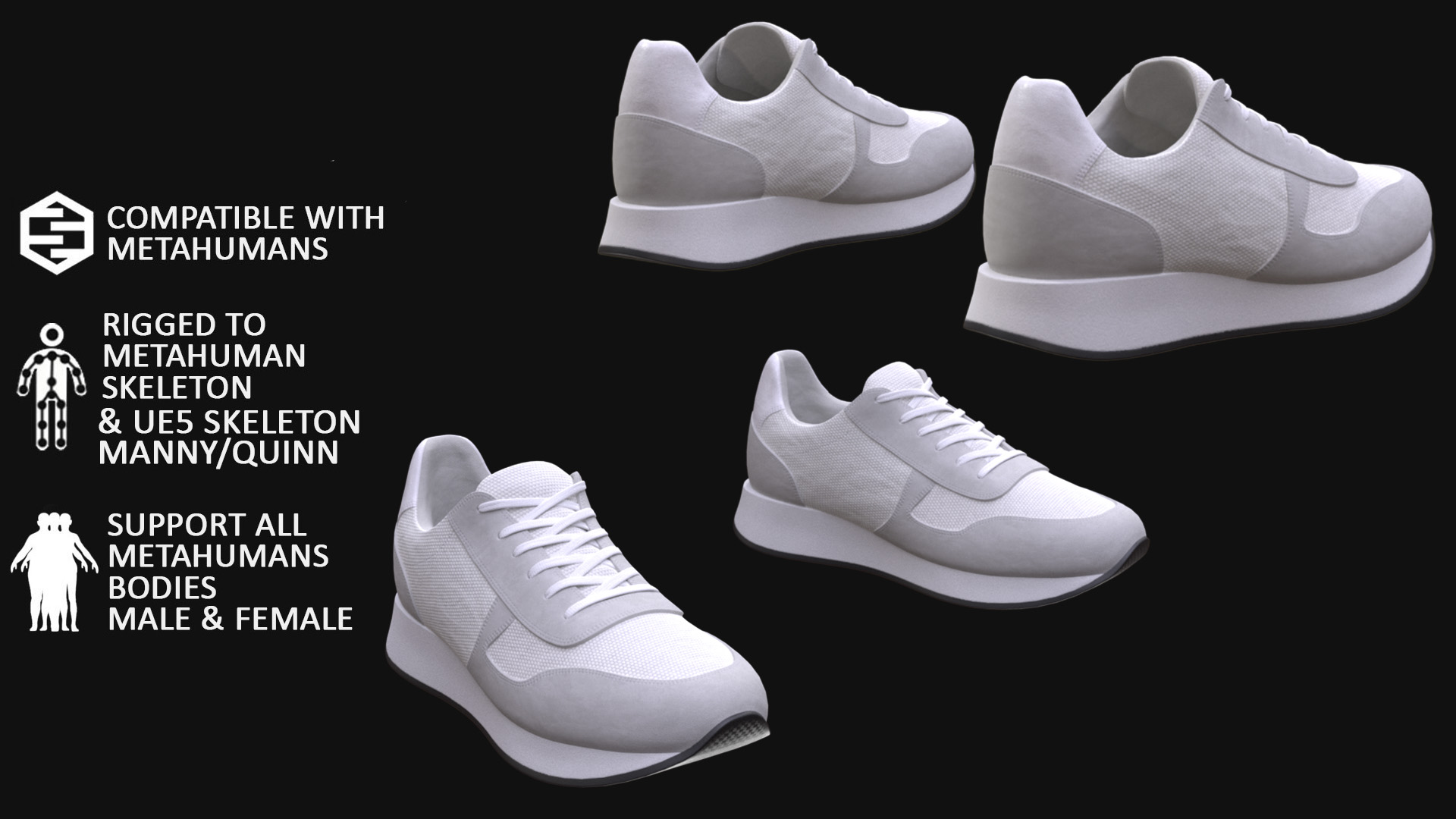 3D Sneakers Model For Metahuman 145 - All MH Bodies & UE5 Skeletons ...