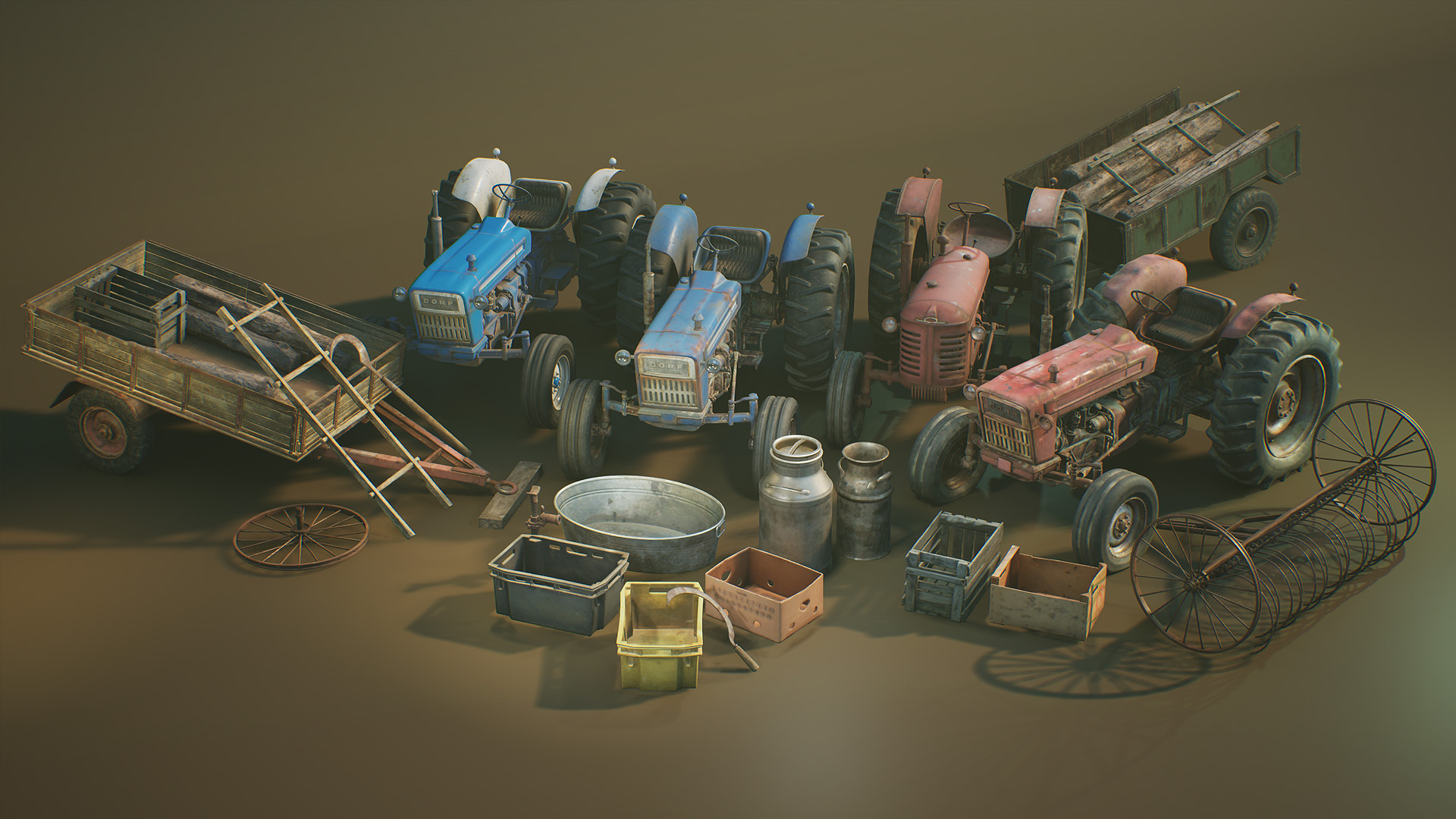 Farm Props 2 - Tractors, Trailers, Boxes | Fab