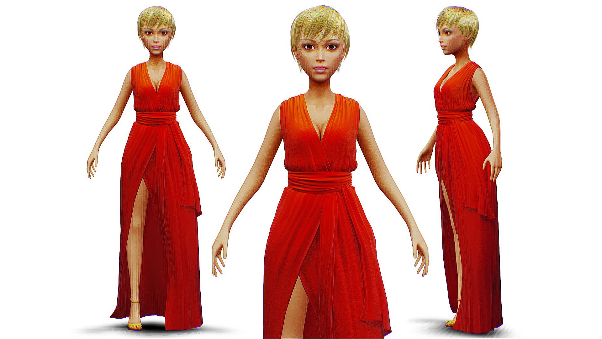 Long Evening Dresses - Elegant Red Gown - Young Blonde Woman Formal ...