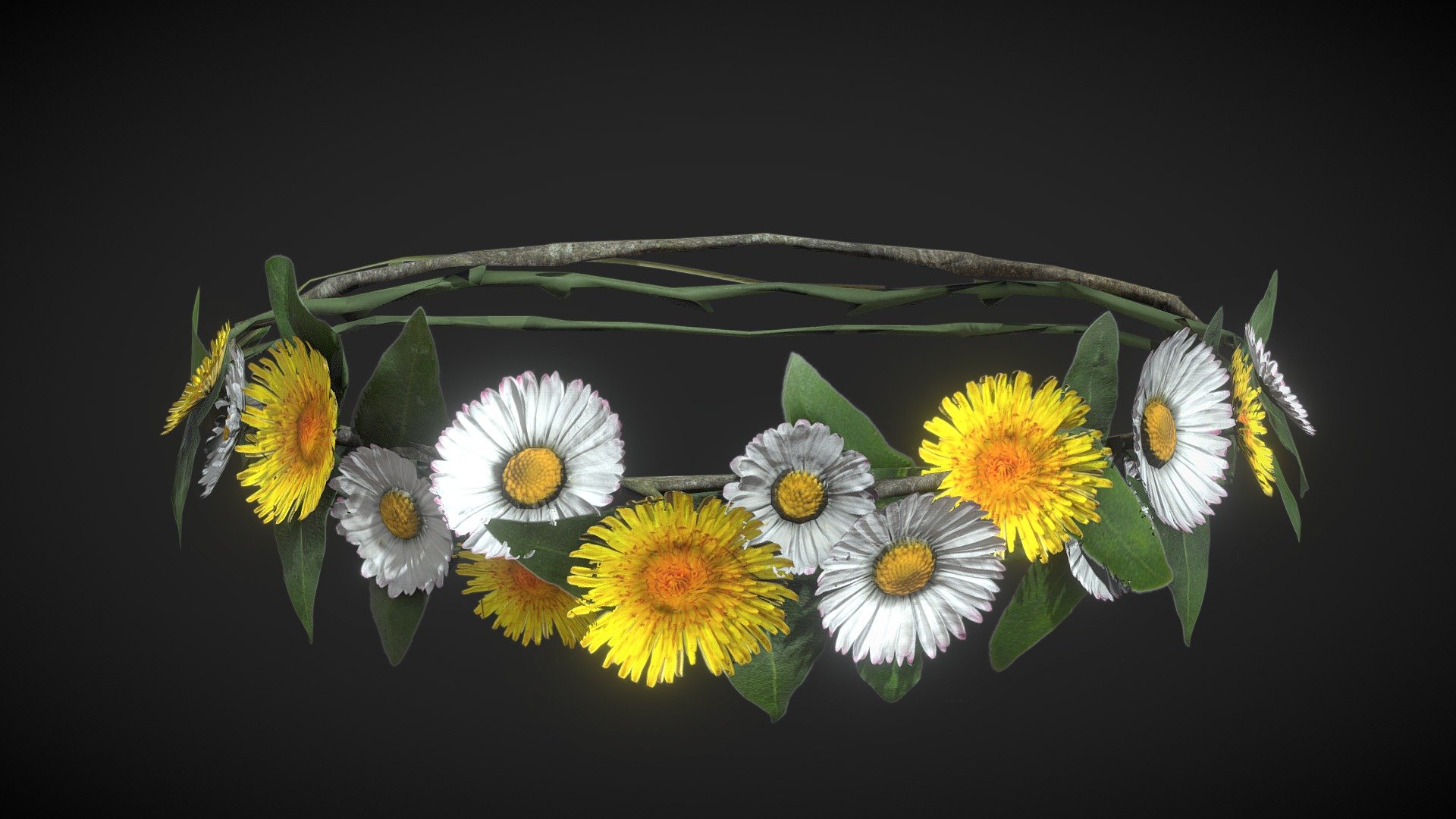 Dandelion Daisy Flower Crown - Low Poly Wreath for Nature and Festival ...