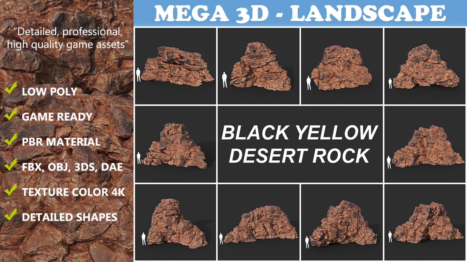 Low poly Black Yellow Desert Rock B 211120 | Fab