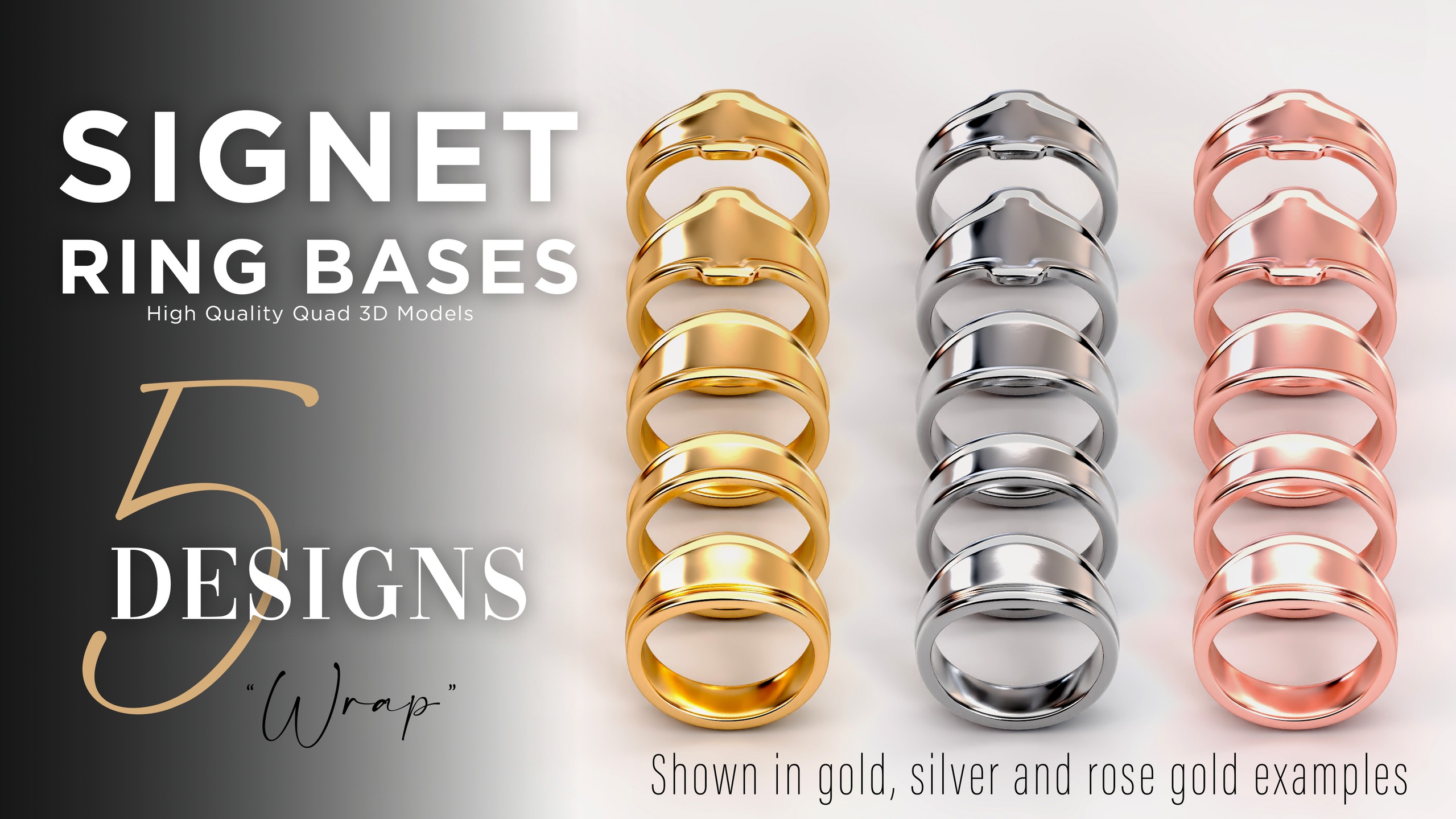 “Wrap” - 5 high quality OBJ signet ring bases | Fab